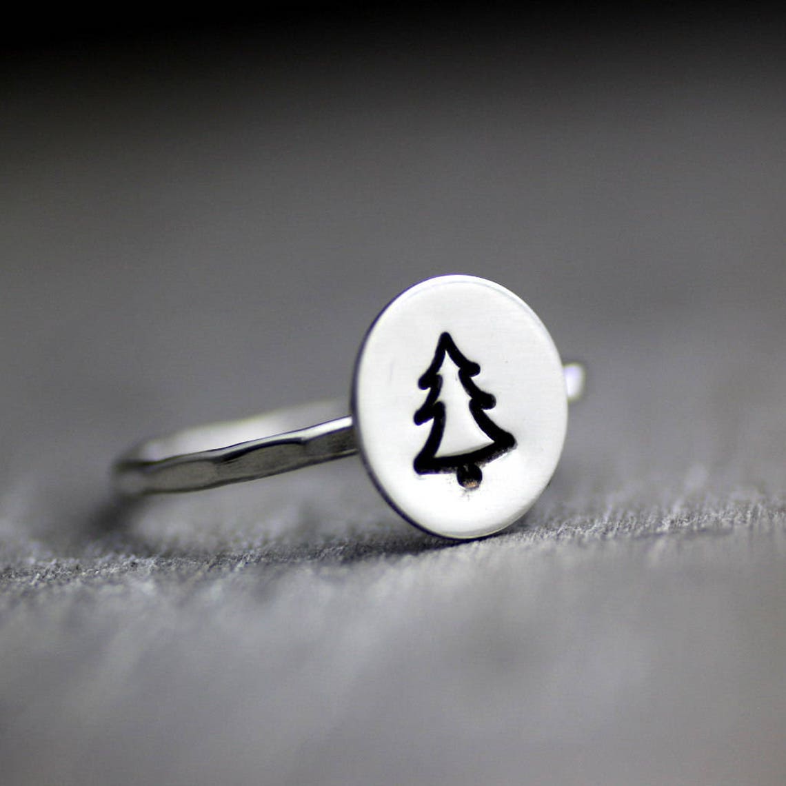 Christmas Ring, Pine Tree Ring, Silver Stack Ring, Silver Band ...