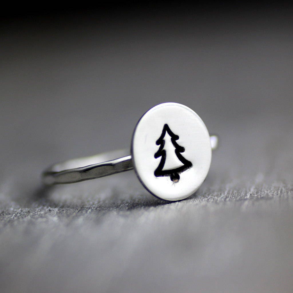 Christmas Ring, Pine Tree Ring, Silver Stack Ring, Silver Band ...