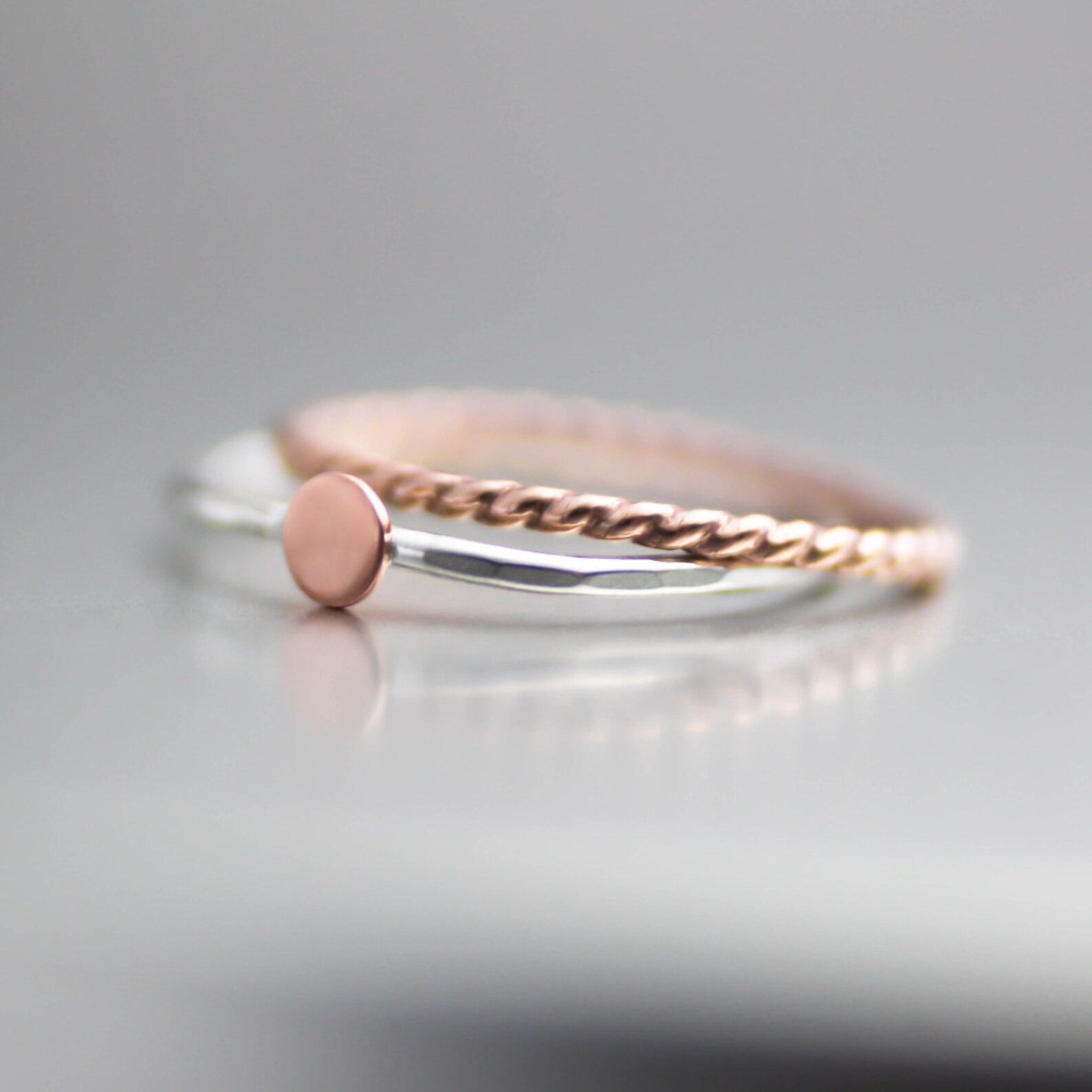 Rose Gold Stack Ring Pink Stack Ring Mod Dot Ring Sterling - Etsy