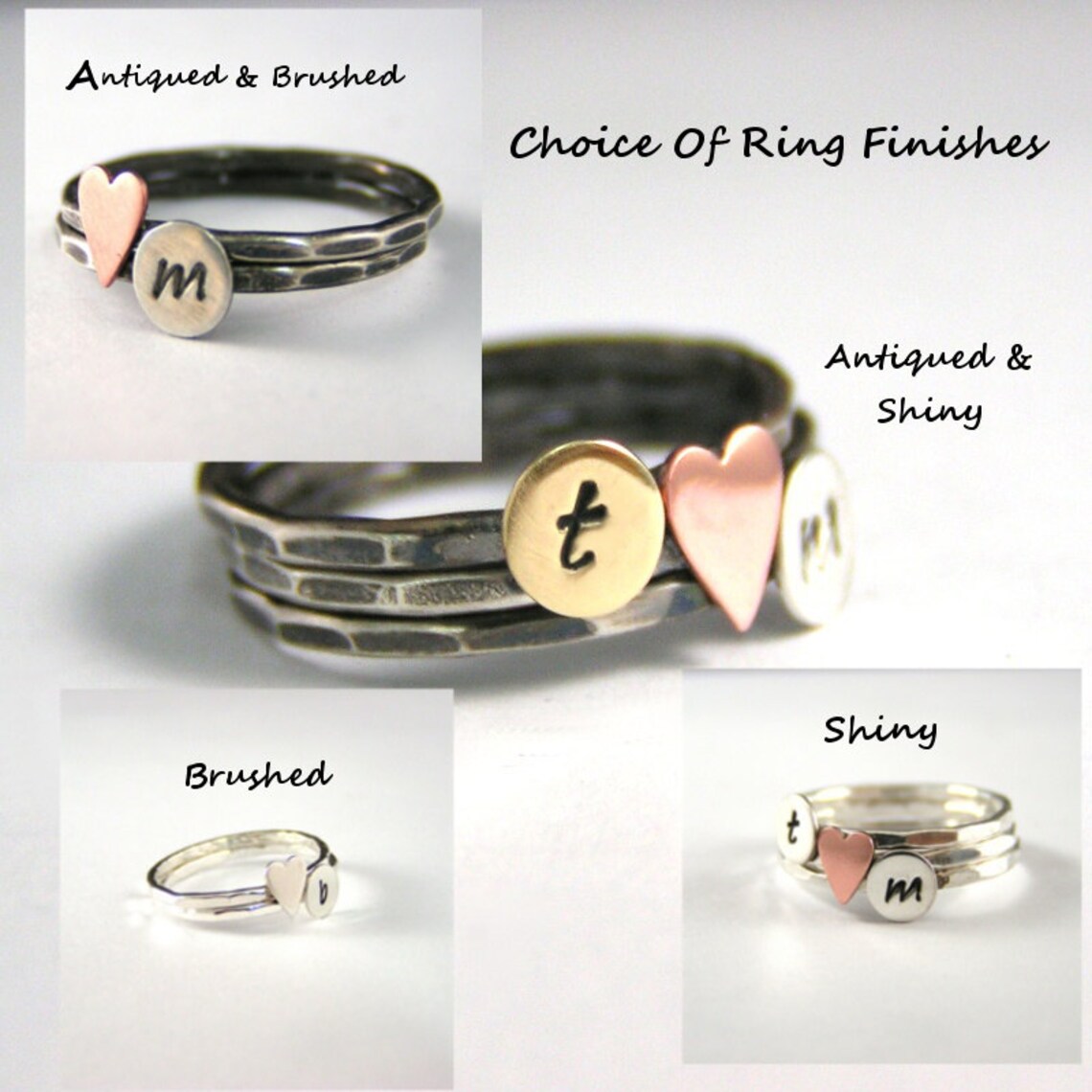 Initial Rings Stack Rings Custom Initial Sweetheart Stack - Etsy