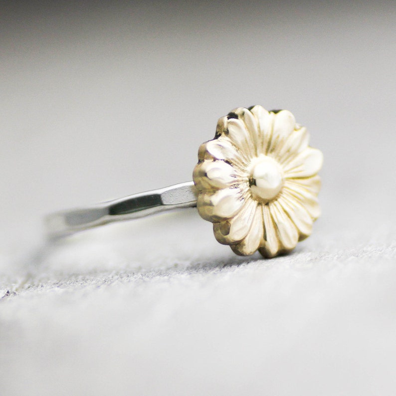 Yellow Sunflower Ring Flower Stack Ring Flower Ring Silver - Etsy