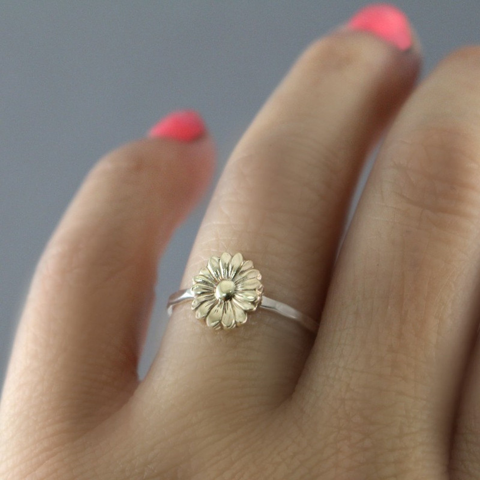 Sunflower Ring Flower Stack Ring Flower Ring Silver Stack - Etsy