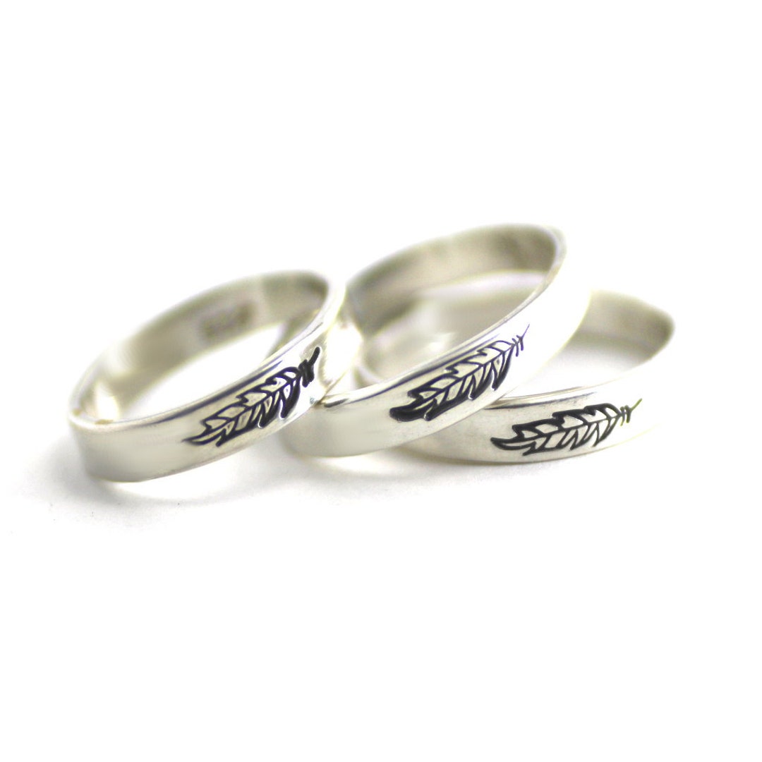 Stack Band, Feather Ring, Sterling Feather Ring, Stack Ring, Silver ...