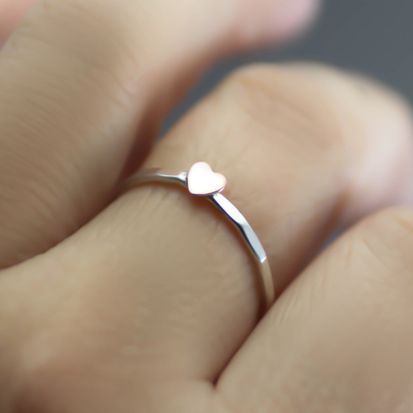 Tiny Heart Ring Cupid Ring Pink Heart Copper Heart Stack - Etsy