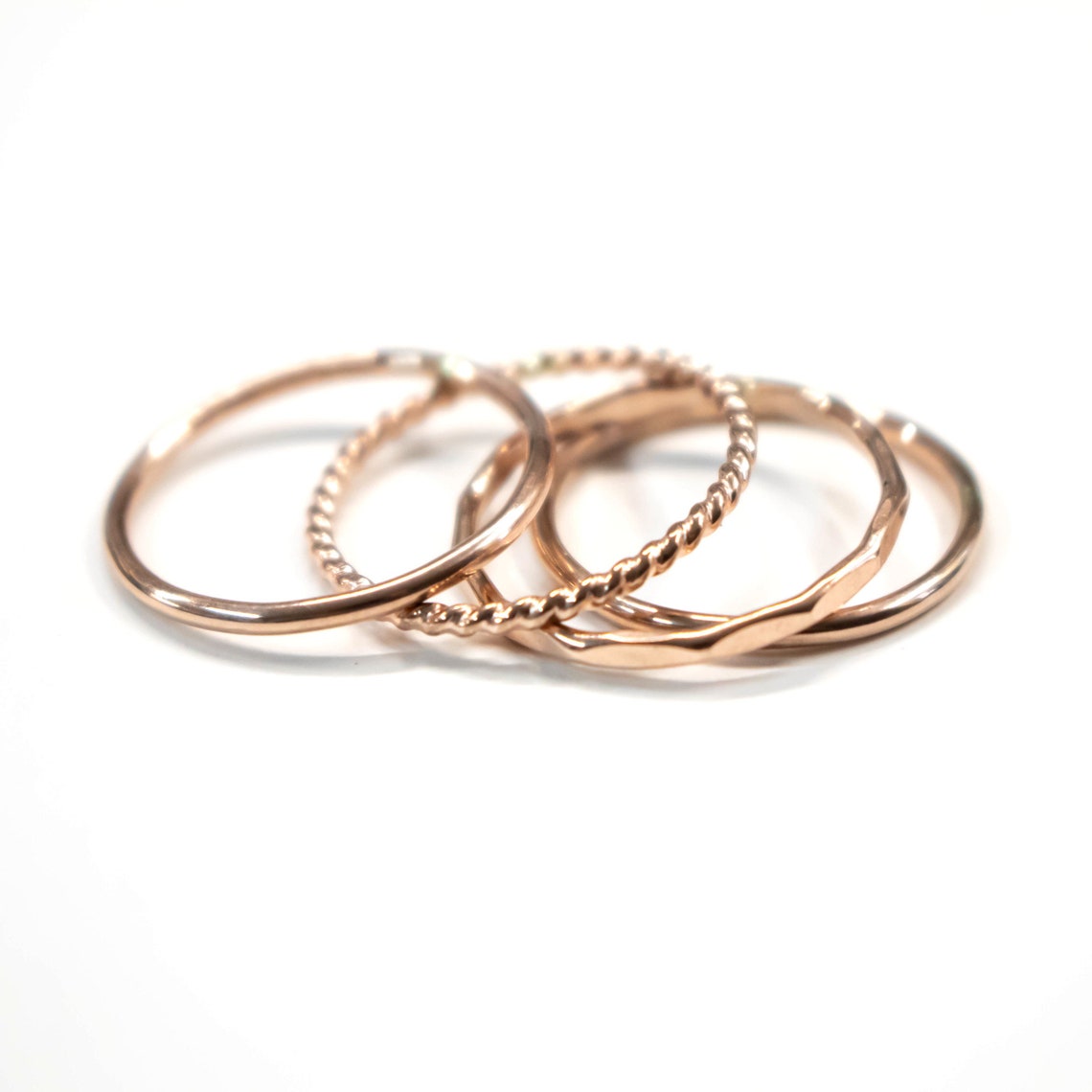 Rose Gold Stack Rings Set of 4 Rings. Hammered Rose Gold | Etsy
