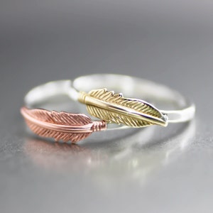 Feather Stack Ring, Boho Feather Ring, Sterling Ring, Sterling Silver ...