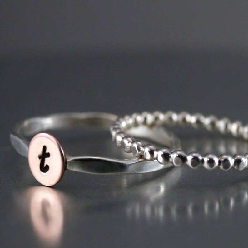 Personalized Initial Ring Stack Rings Beaded Ring Sterling | Etsy