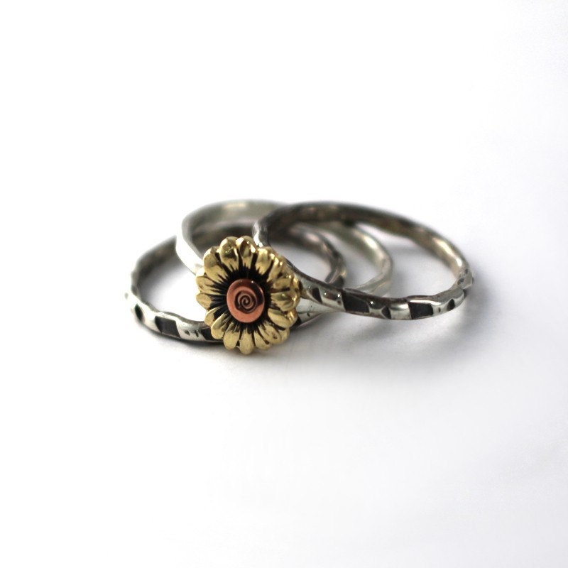 Sunflower Ring, Silver Ring, Stack Ring, Stack Band, Band, Silver Stack Ring, Flower Ring ...