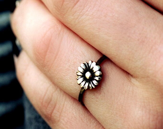 Yellow Sunflower Ring, Sweet Sunflower Stack Ring, Boho Sunflower Ring ...