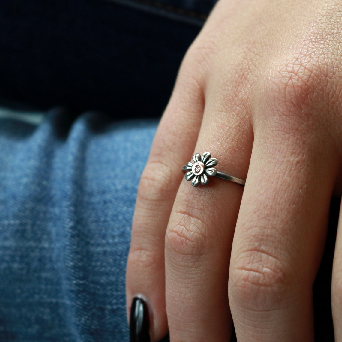Little Daisy Ring Sterling Flower Ring Boho Flower Ring - Etsy