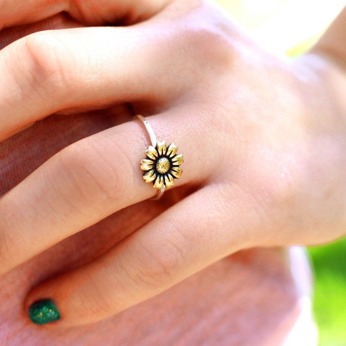Mammoth Sunflower Flower Ring Stack Ring Silver Stack Ring - Etsy