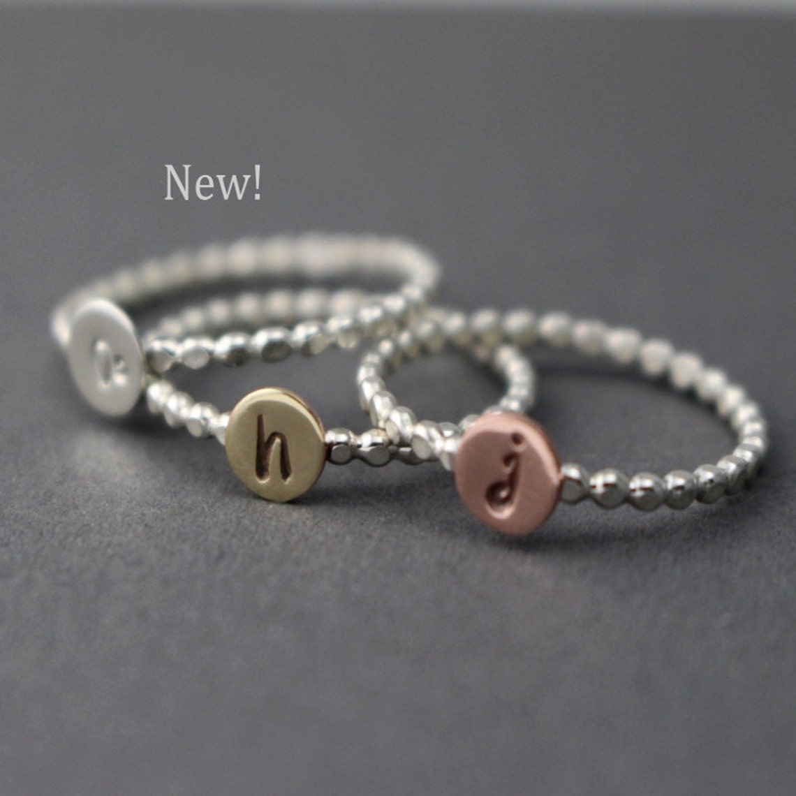 Initial Ring Bead Ring Sterling Silver Personalized Midi - Etsy