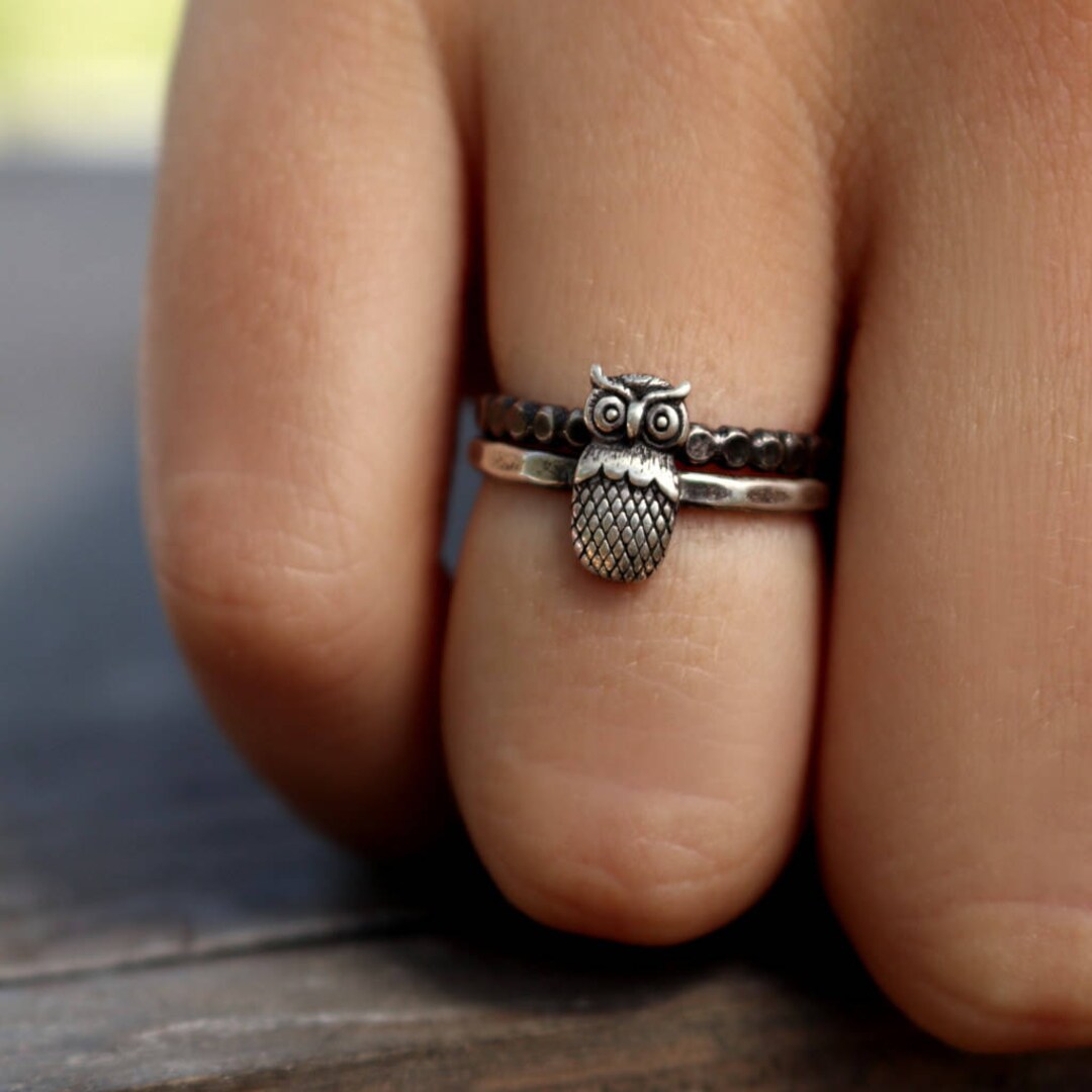 Woodland Owl Ring Set, Owl Stack Ring Set, Halloween Owl Ring, Barn Owl ...
