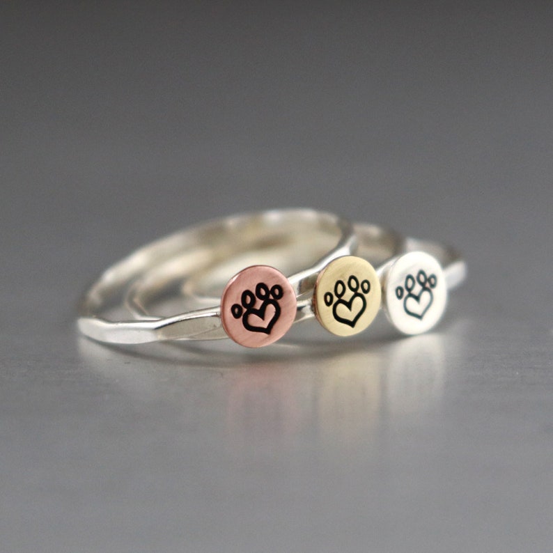 Tiny Dog Paw Print Ring Cat Paw Print Paw Print Ring Stack | Etsy