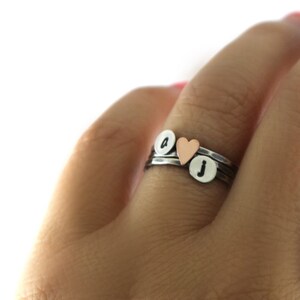 Custom Initial Sweetheart Rings, Stack Rings, Silver Rings, Initial Rings, Copper Heart Rings ...