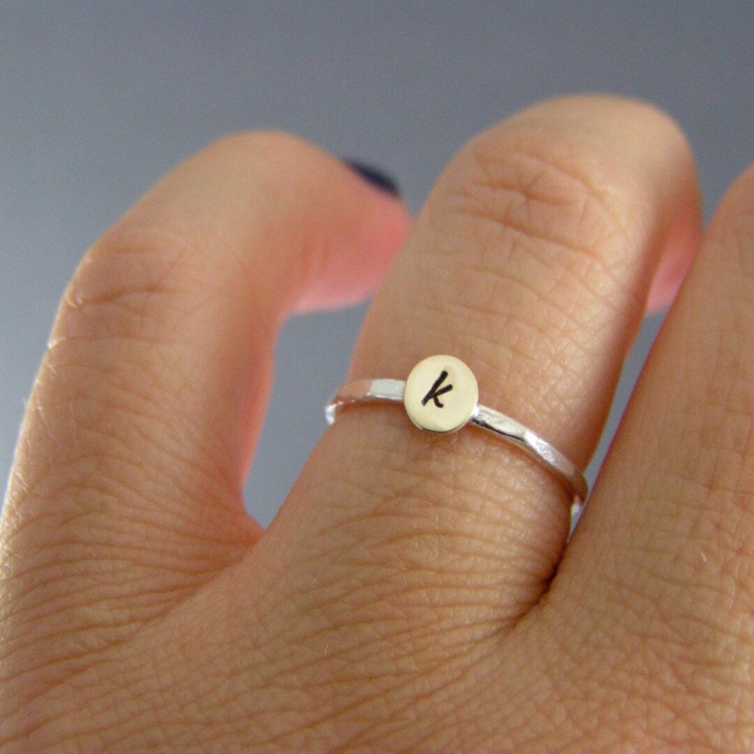 Sweet Initial Ring, Custom Stack Ring, Personalized Ring, Moms Ring ...