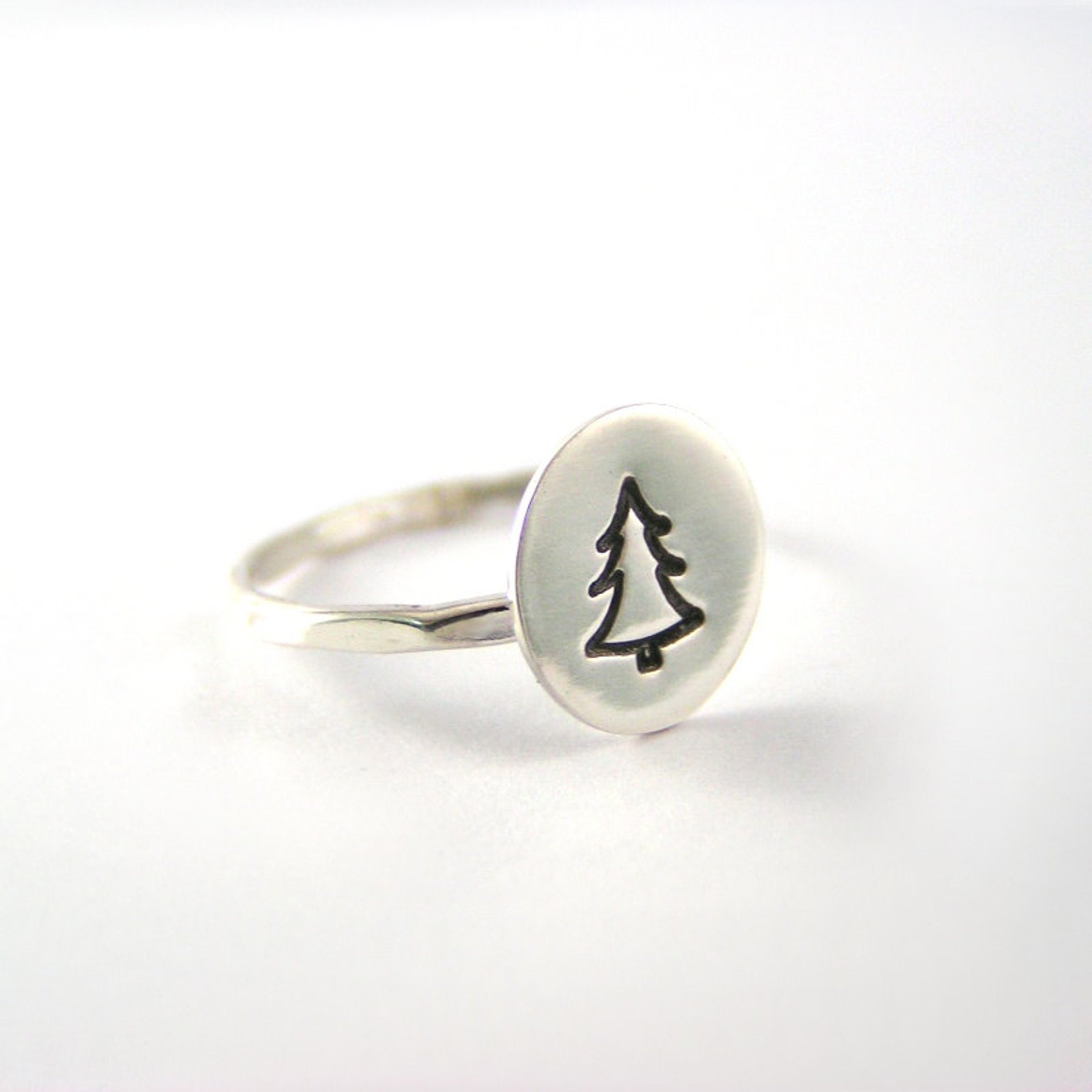 Christmas Ring, Pine Tree Ring, Silver Stack Ring, Silver Band ...