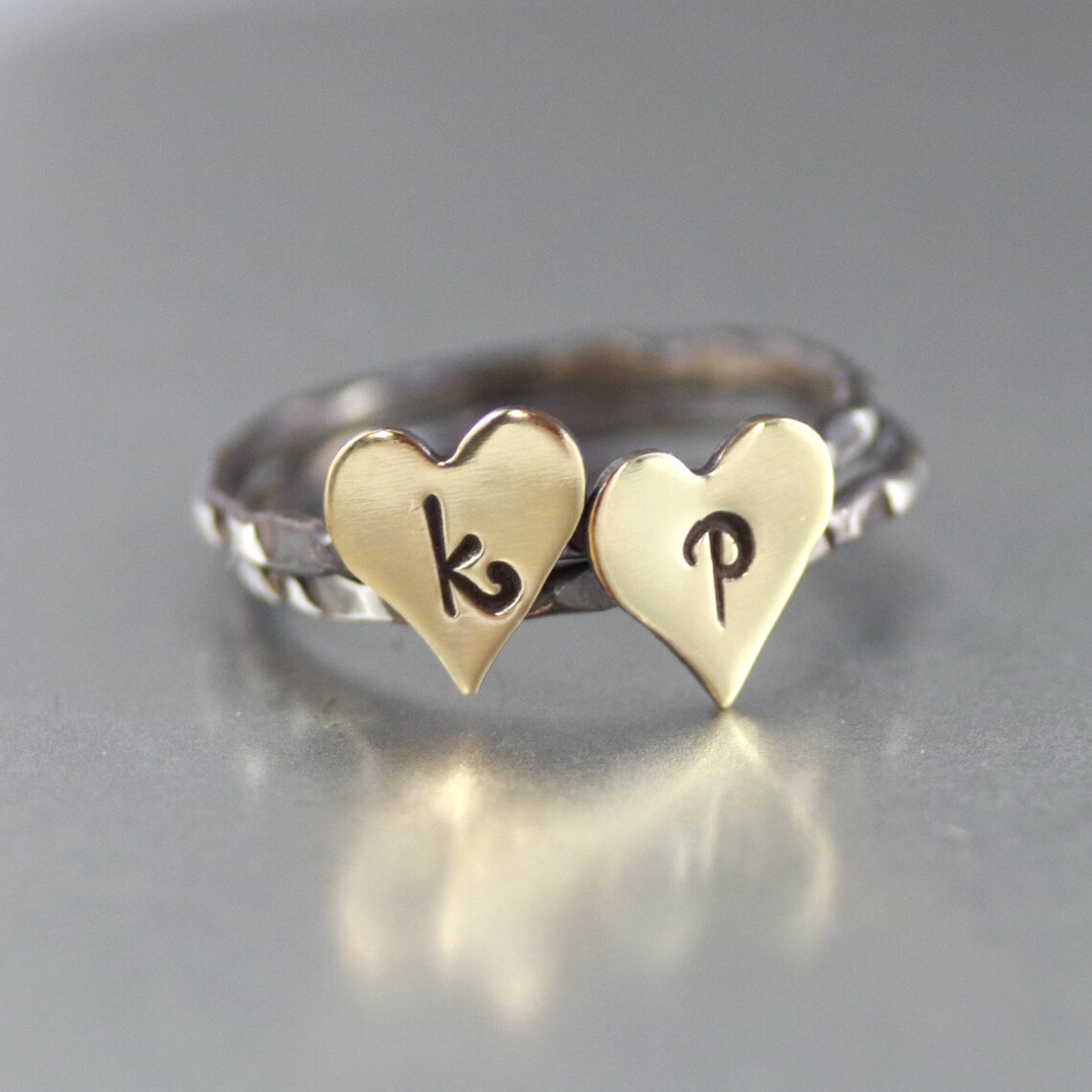 Sweetheart Initial Rings Heart Rings Heart Stacking Ring - Etsy