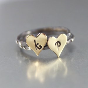 Sweetheart Initial Rings, Heart Rings, Heart Stacking Ring, Sterling Band, Antiqued Ring ...