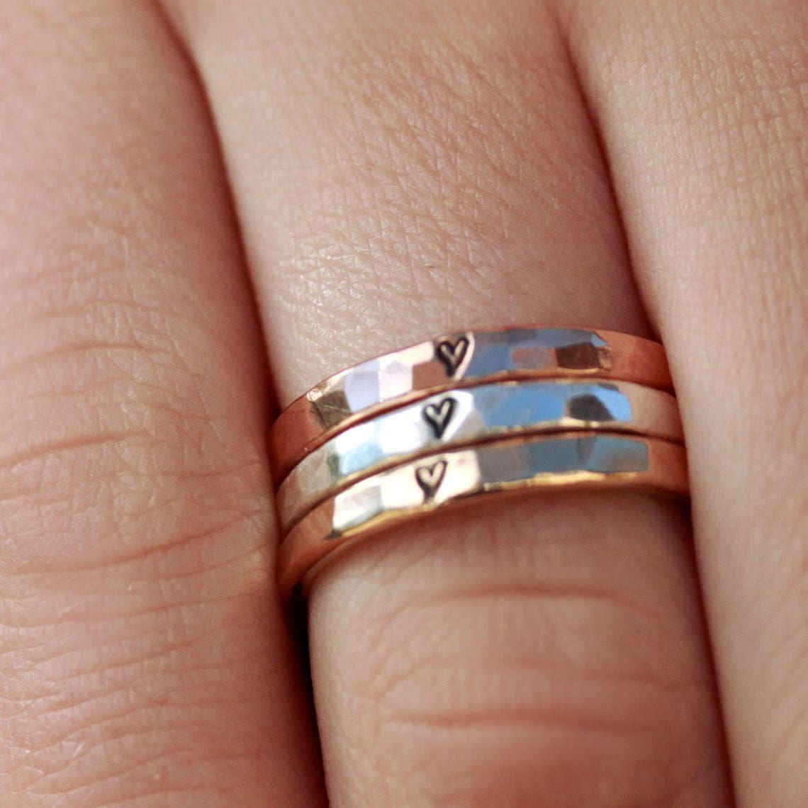 Rose Gold Heart Ring Silver Heart Ring Heart Band Love - Etsy