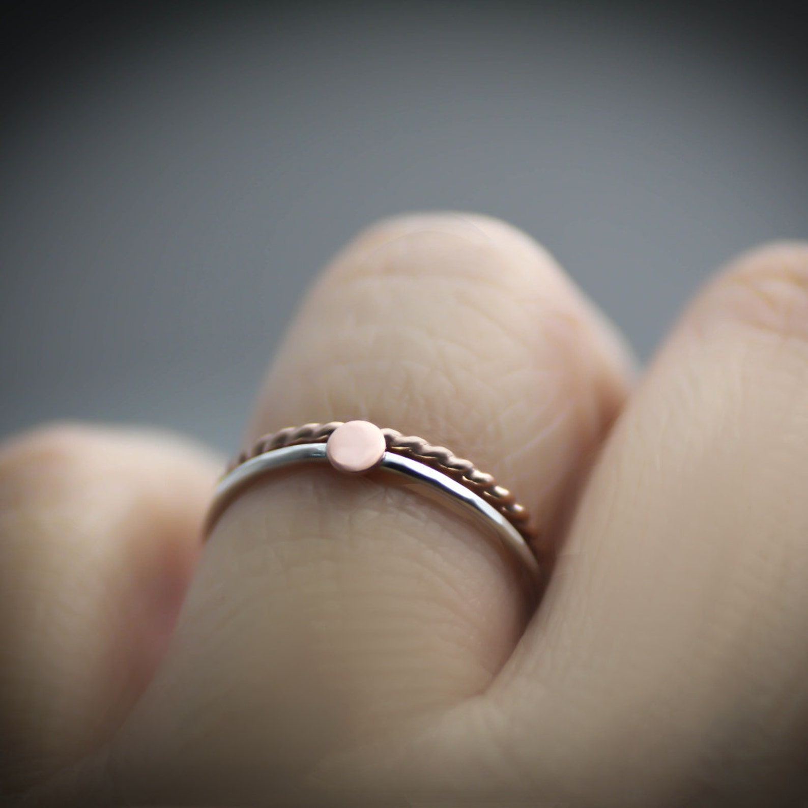 Rose Gold Stack Ring Pink Stack Ring Mod Dot Ring Sterling - Etsy