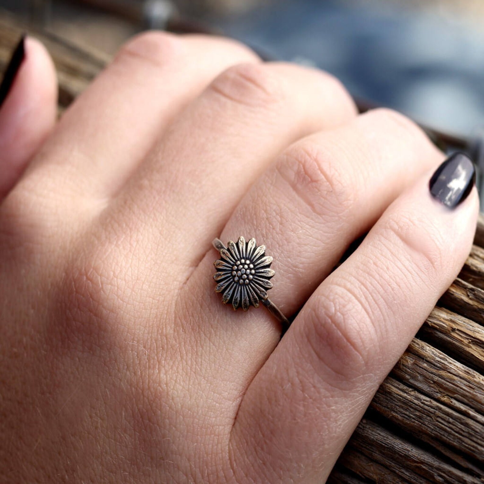 Rustic Boho Flower Ring, Hipster Flower Ring, Sunflower Ring, Hipster ...