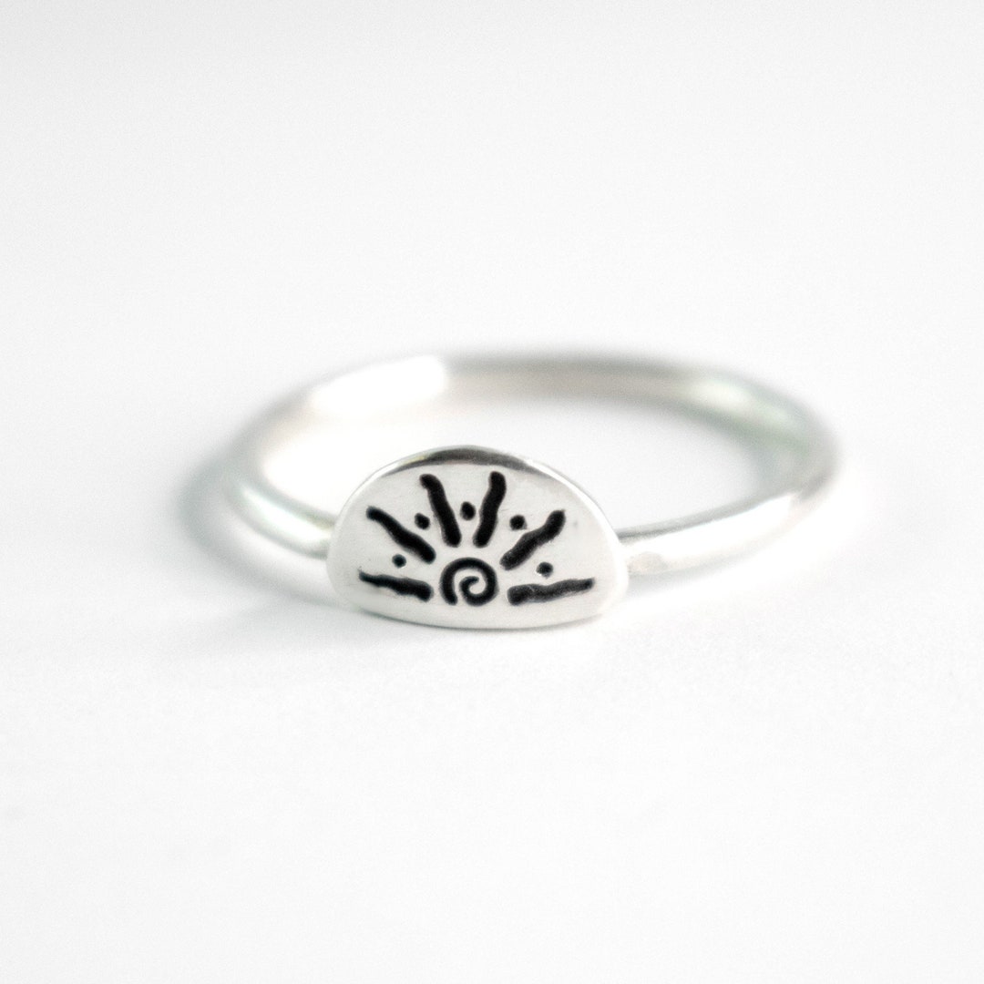 Sunset Stacking Ring, Sun Ring, Rising Sun, Sterling Silver Band, Boho ...