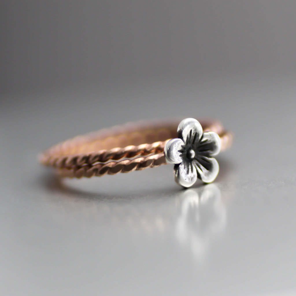 Sweet Flower Ring, Sterling Flower Ring, Cherry Blossom Ring, Rose Gold ...