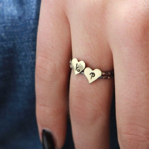 Sweetheart Initial Rings, Heart Rings, Heart Stacking Ring, Sterling Band, Antiqued Ring ...