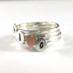 Mothers Ring, Stack Rings, Custom Initial Sweetheart Stack Rings, Sterling Silver Rings ...