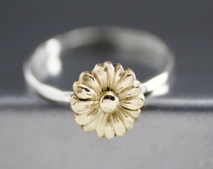 Yellow Sunflower Ring, Flower Stack Ring, Flower Ring, Silver Stack ...