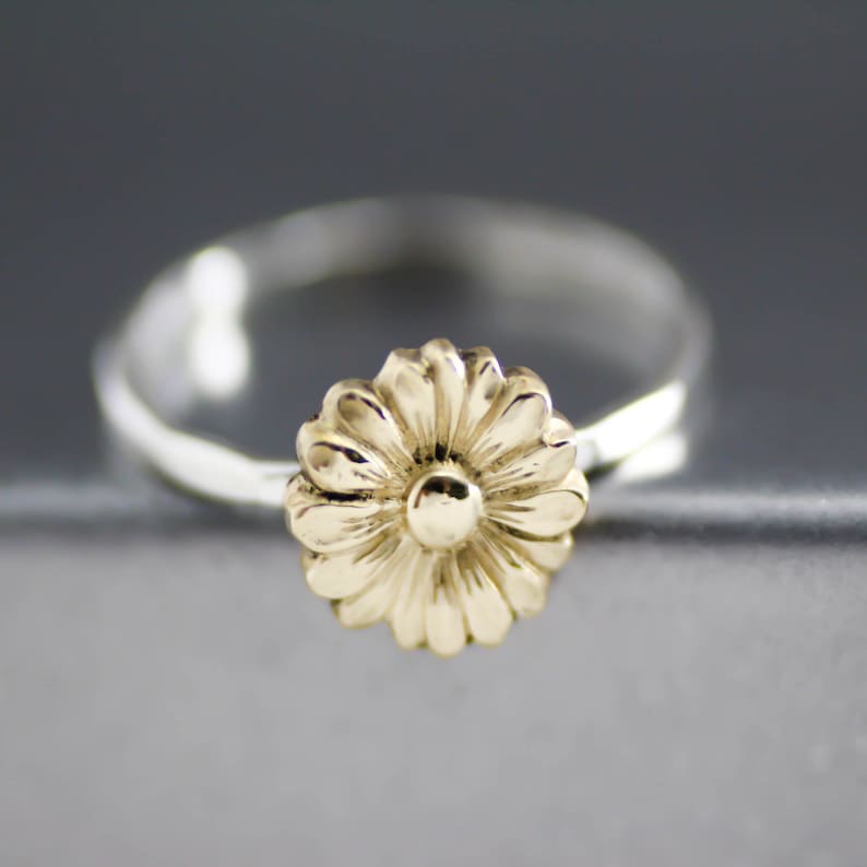 Yellow Sunflower Ring Flower Stack Ring Flower Ring Silver - Etsy