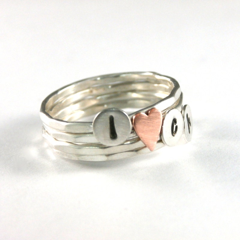 Mothers Ring Stack Rings Custom Initial Sweetheart Stack - Etsy