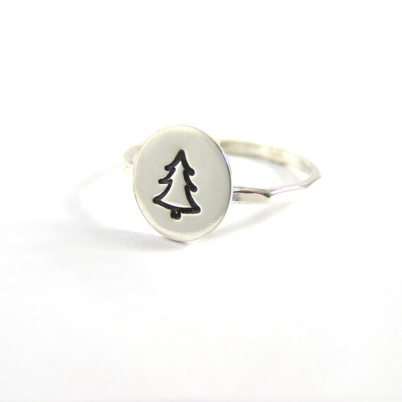 Christmas Ring Pine Tree Ring Silver Stack Ring Silver - Etsy