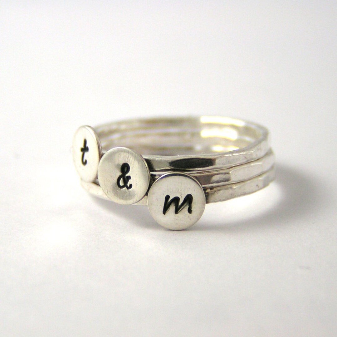 Silver Initial Stack Rings, Mothers Ring, Stack Bands, Custom Initial ...