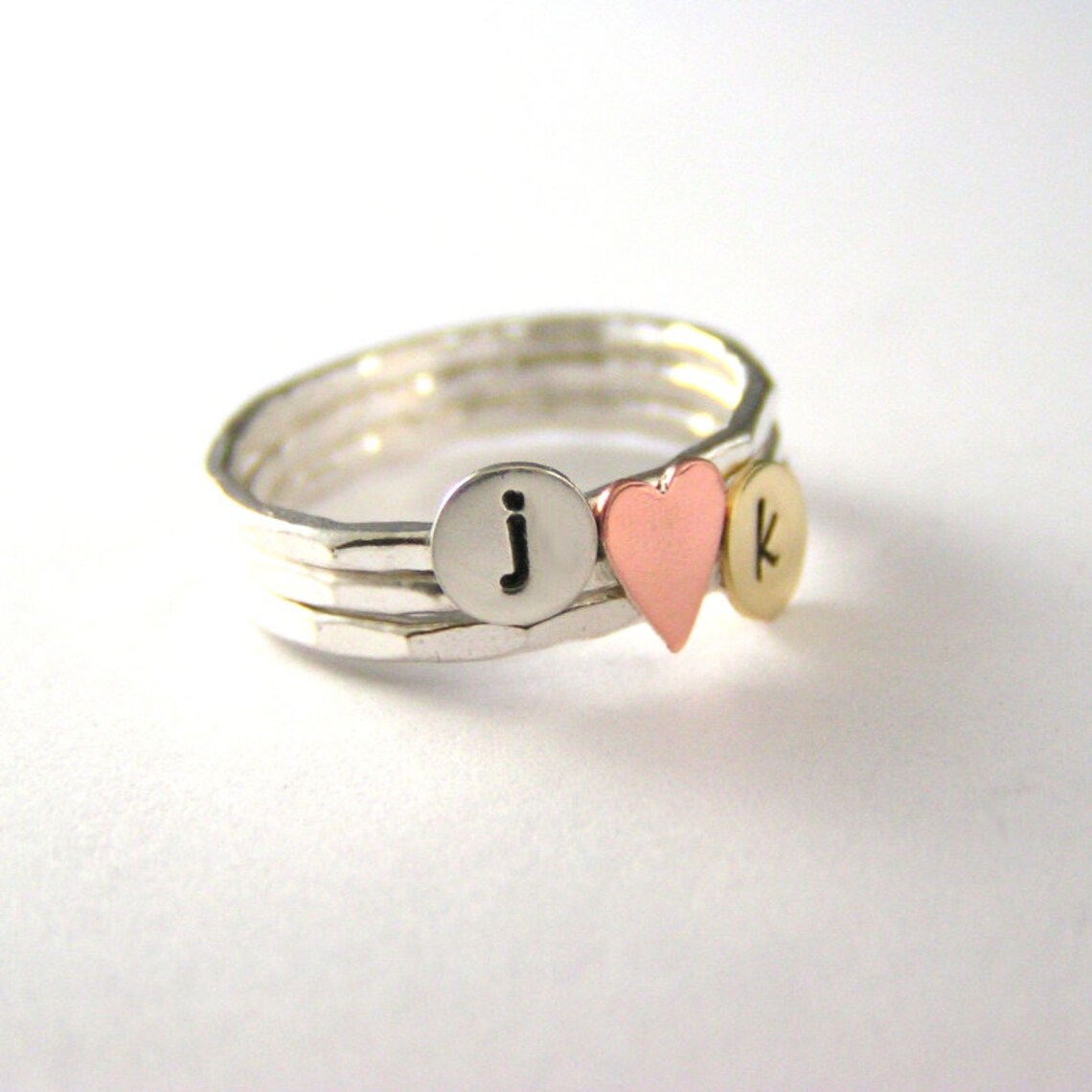Initial Rings Stack Rings Custom Initial Sweetheart Stack - Etsy