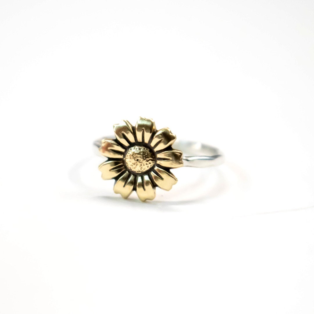 Mammoth Sunflower Ring, Flower Ring, Stack Ring, Silver Stack Ring, Sunflower Stack Ring, Boho ...