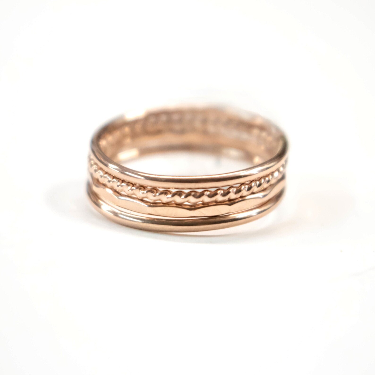 Rose Gold Stack Rings Set of 4 Rings. Hammered Rose Gold | Etsy