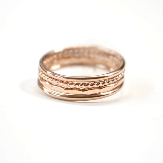 Rose Gold Stack Rings Set of 4 Rings. Hammered Rose Gold | Etsy