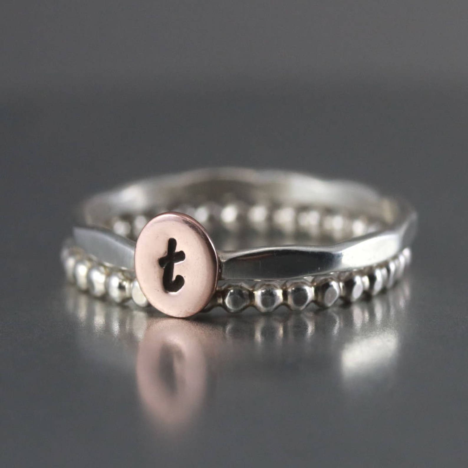 Personalized Initial Ring Stack Rings Beaded Ring Sterling | Etsy