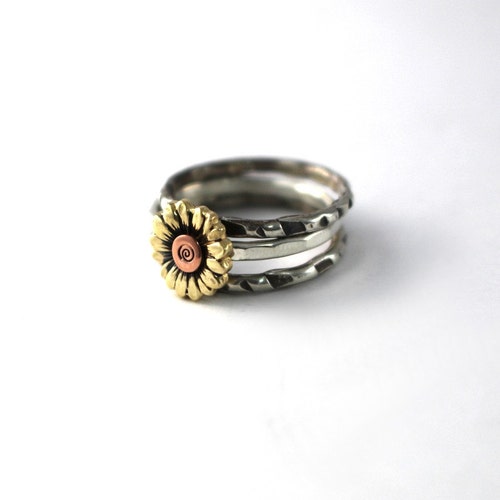 Sunflower Ring Silver Ring Stack Ring Stack Band Band | Etsy