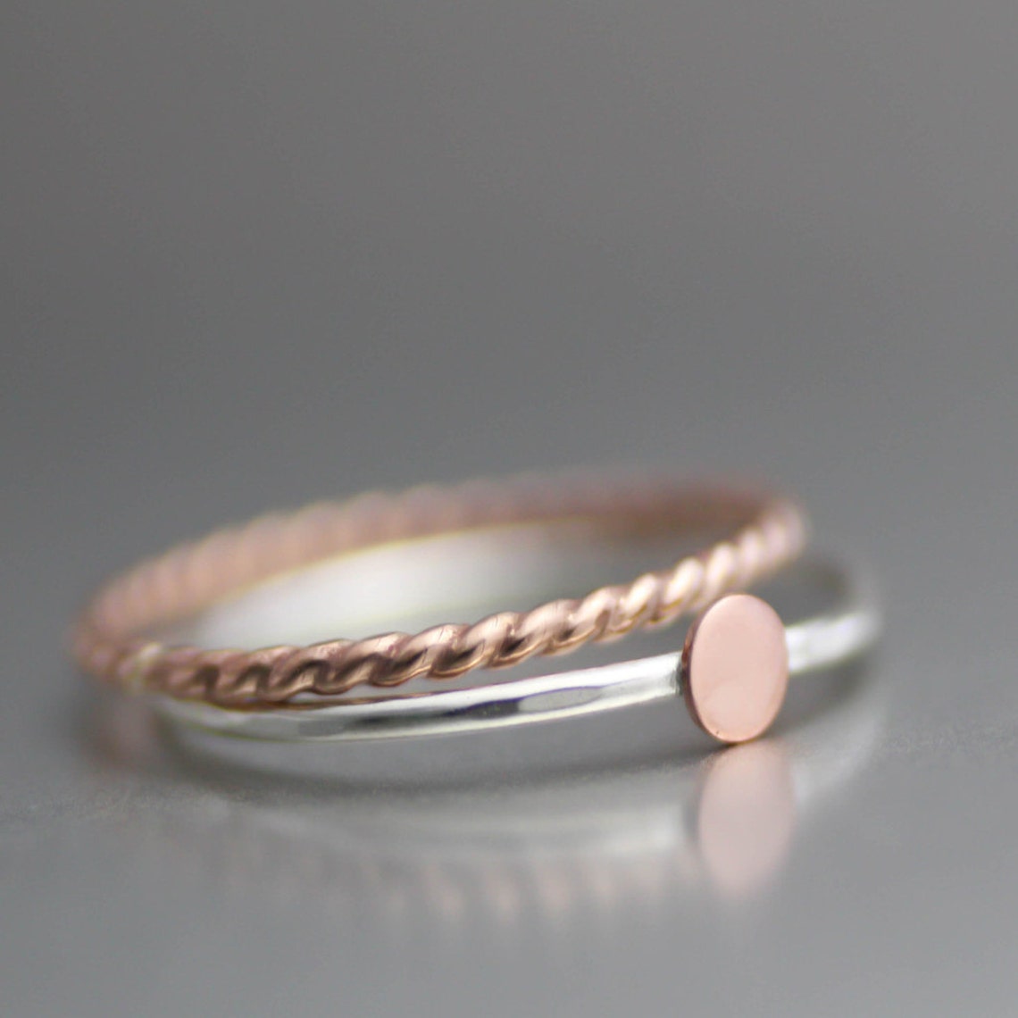 Rose Gold Stack Ring Pink Stack Ring Mod Dot Ring Sterling - Etsy