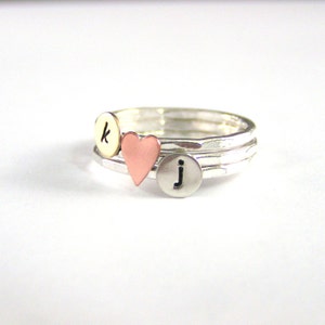 Initial Rings, Stack Rings, Custom Initial Sweetheart Stack Rings, Brass, Sterling, and Copper ...