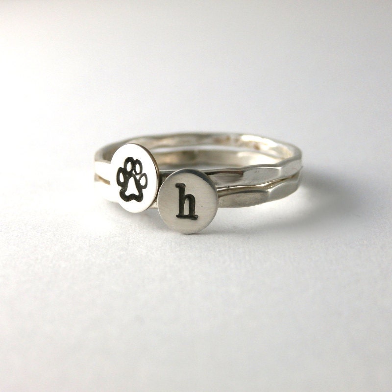 Stack Rings Paw Print Rings Custom Initial Paw Print Rings - Etsy