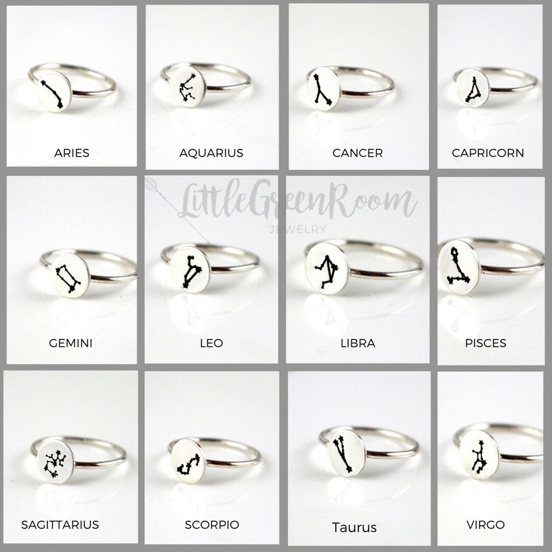 Zodiac Stack Ring, Silver Constellation Ring, Birthday Ring, Sterling ...