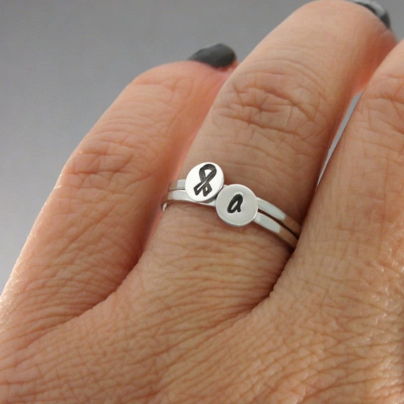 Cancer Ribbon Ring Stack Ring Silver Ribbon Ring Custom - Etsy