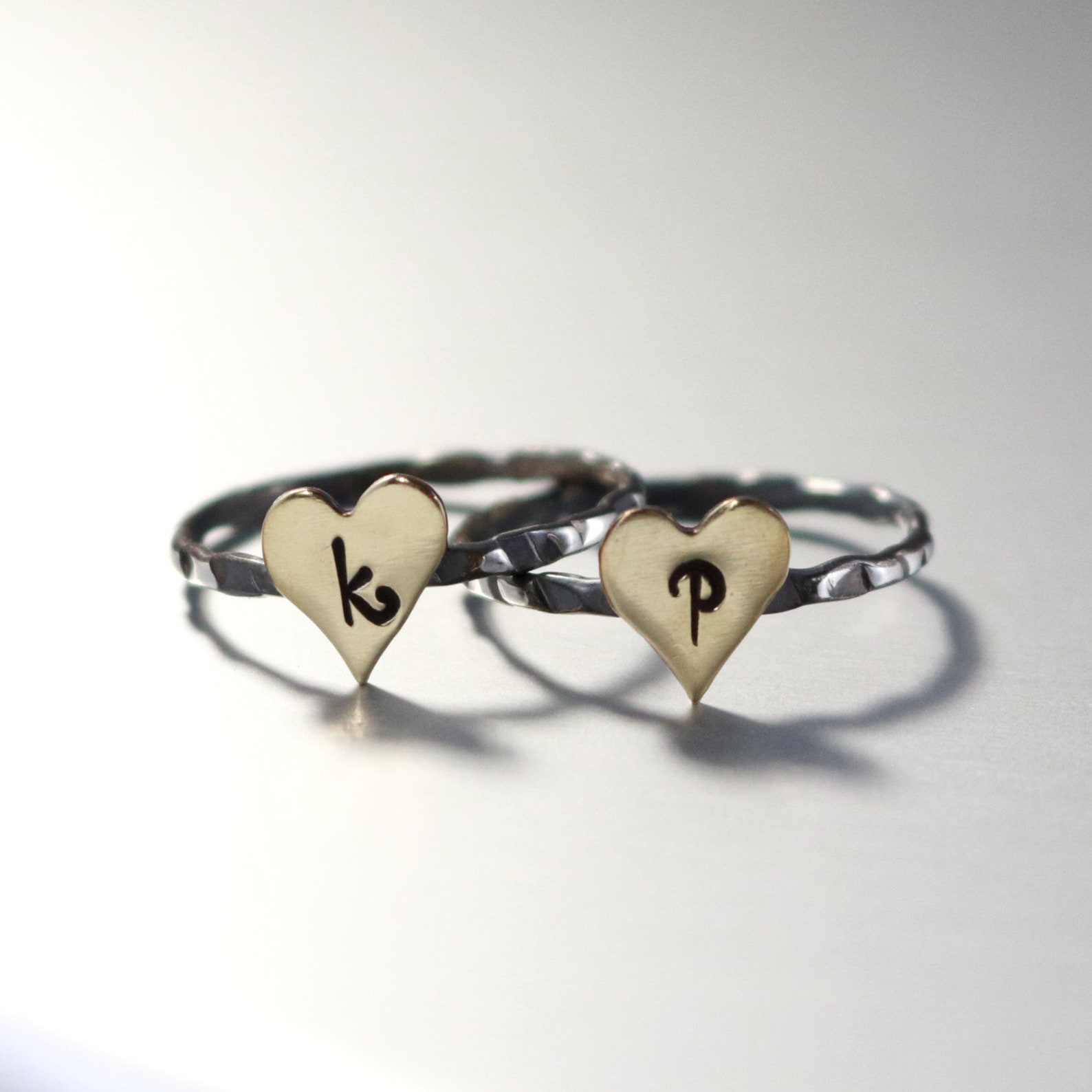 Sweetheart Initial Rings Heart Rings Heart Stacking Ring | Etsy