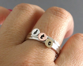 Stack Rings Custom Initial Rings Set of Two Sterling Silver | Etsy