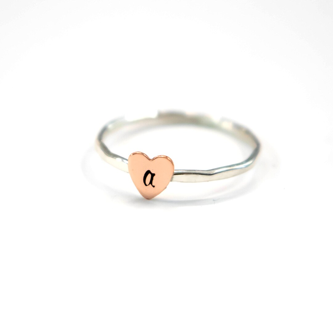 Precious Pink Heart Initial Ring, Heart Ring, Copper Heart Ring ...