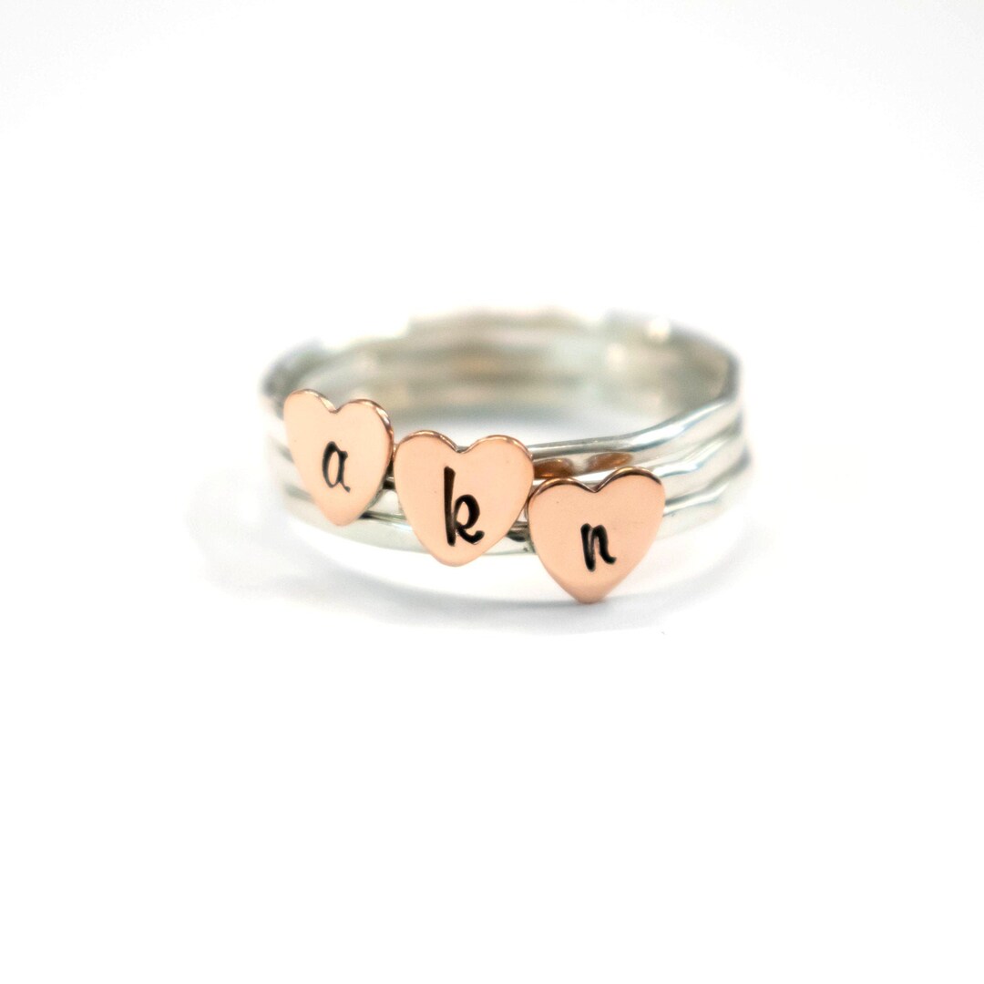 Little Heart Initial Ring Heart Ring Personalized Heart - Etsy